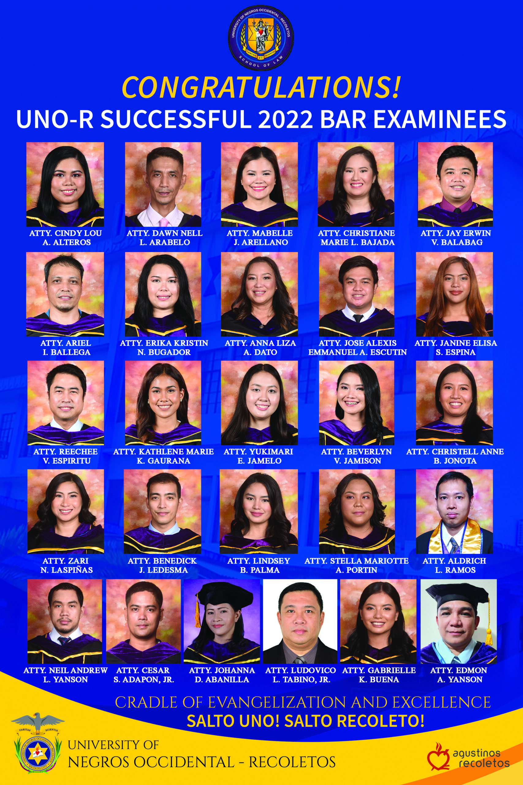 26 BAR PASSERS FOR UNO-R – University of Negros Occidental – Recoletos